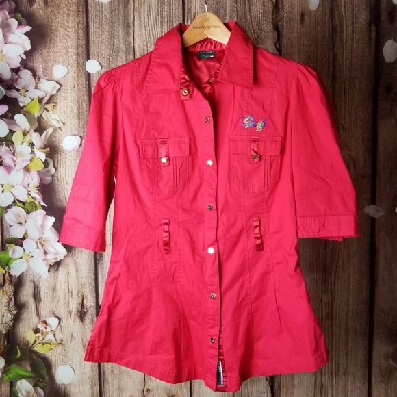 COOGI | Tops | Coogi Red Rhinestone Button Down Shirt Siz | Poshmark